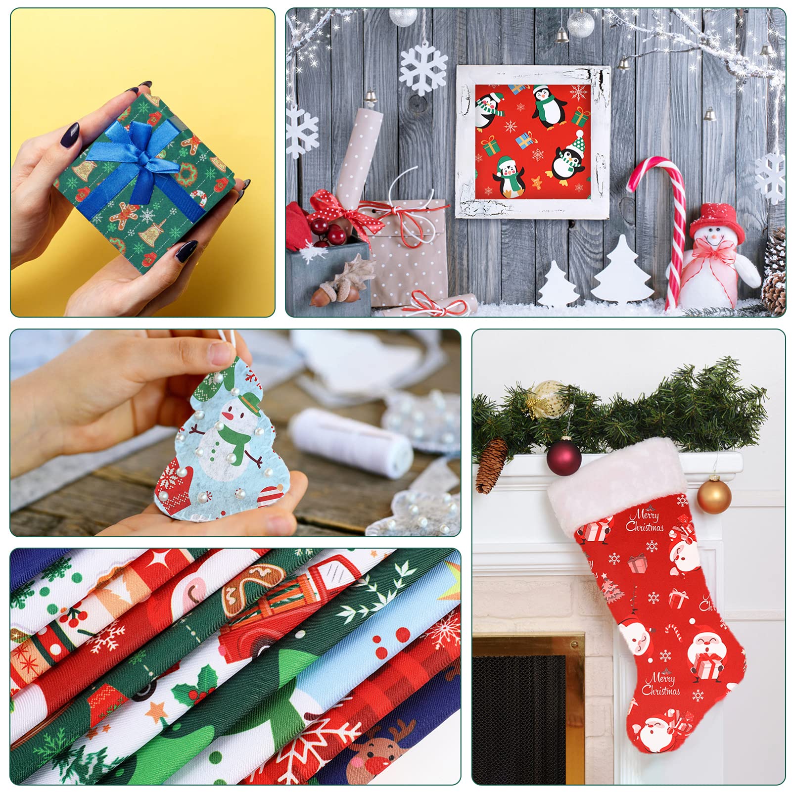 YARNOW 12 Pieces Christmas Fabric Bundles Squares Fabric Bundle Xmas Fabric for Xmas Sewing Crafting DIY Supplies (18.9 x 20.5 Inch)