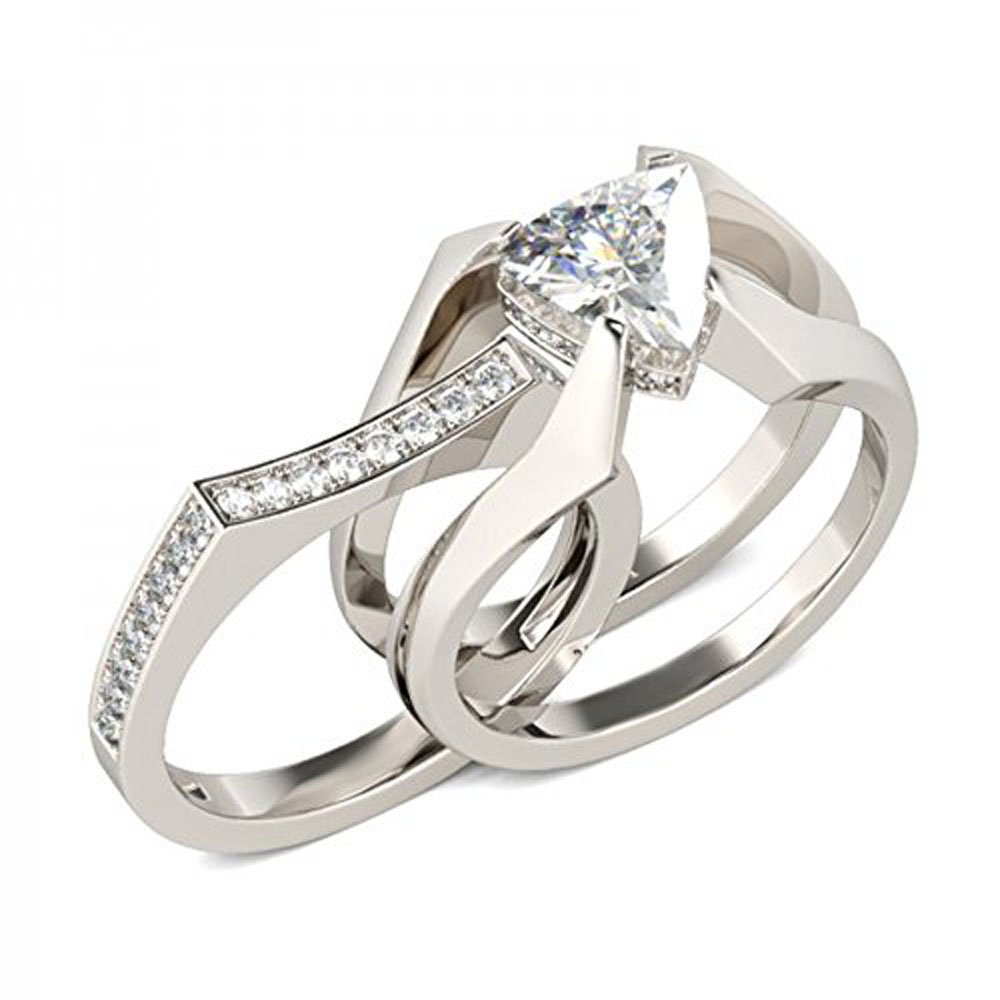 Gems and Jewels 2.35Ctw Trillion Cut White Cubic Zirconia Solitaire Interchangeable Women's Wedding Engagement Ring Set (5)