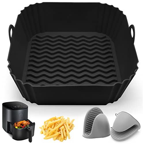 Square Air Fryer Silicone Pot, 8 Inch Reusable Heat Resistant Food Grade Silicone Air fryer Liners Inserts Baskets Bowl Accessories for COSORI Instant Vortex CHEFMAN 4 to 7 QT Air Fryer Oven Microwave