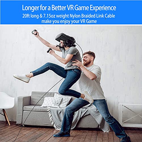 HHUI Oculus Quest 2 Link VR/Virtual Reality Headset Cable for PC Gaming,USB 3.2 Gen1 5Gbps Type C to USB Type A ,High Speed Data Transfer & Fast Charger for Quest 2 and Quest (20ft/6m Blue)