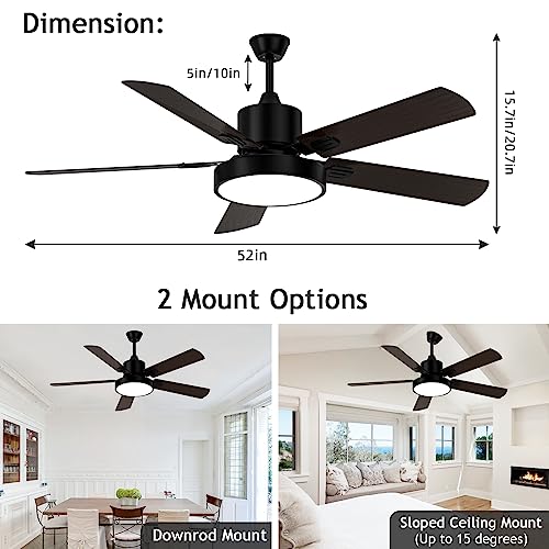 ghicc 52-Inch Ceiling Fans with Lights, Black Fan Lights Remote Control- Reversible Silent DC Motor and Matte