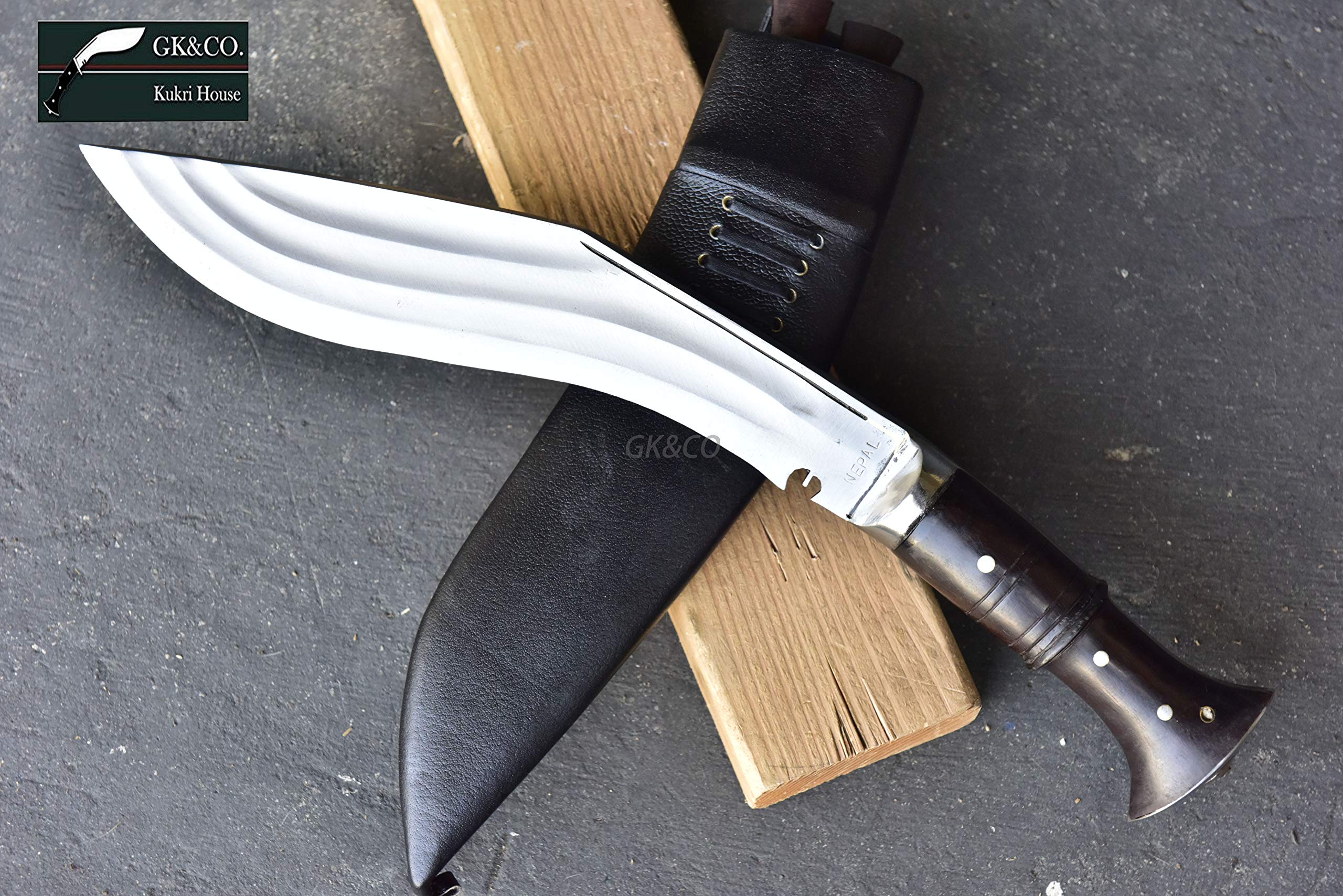 GK&CO. Kukri House Genuine Kukri/khukuri - Authentic 12" 3 Chirra (3 Fuller) The Beast, Full Tang Wooden Handle, Black Leather Sheath Khukuri- Handmade in Nepal Imported