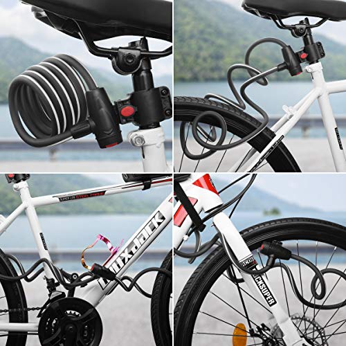 Homoto Bicycle Lock with Key, Cable Locks with Key, Chain Lock Bicycle 1.2 cm Diameter, with Waterproof Keyhole Lid, Support and Reflective Strips, 180 cm