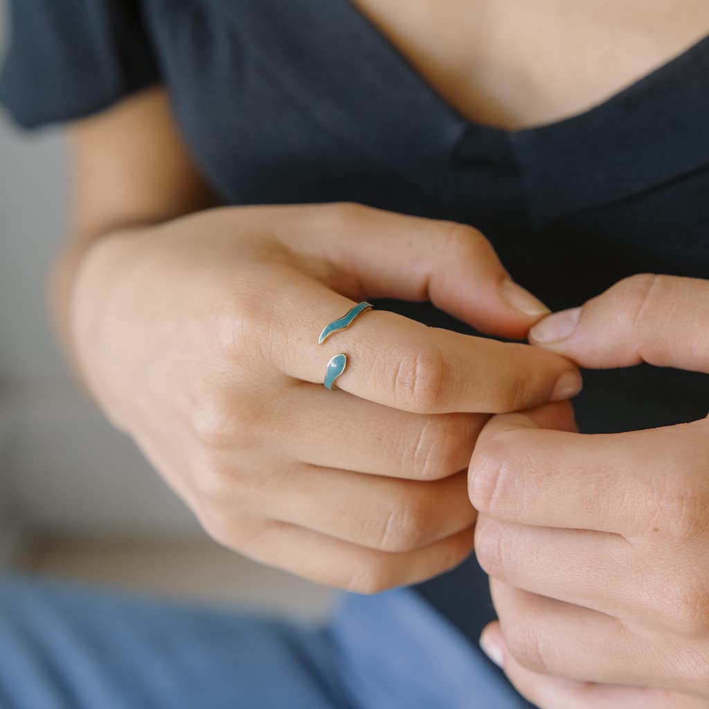 Honeycat Adjustable Snake Ring in Green Enamel, Gold, Rose Gold, or Silver | Minimalist, Delicate Jewelry (Enamel G, SM)