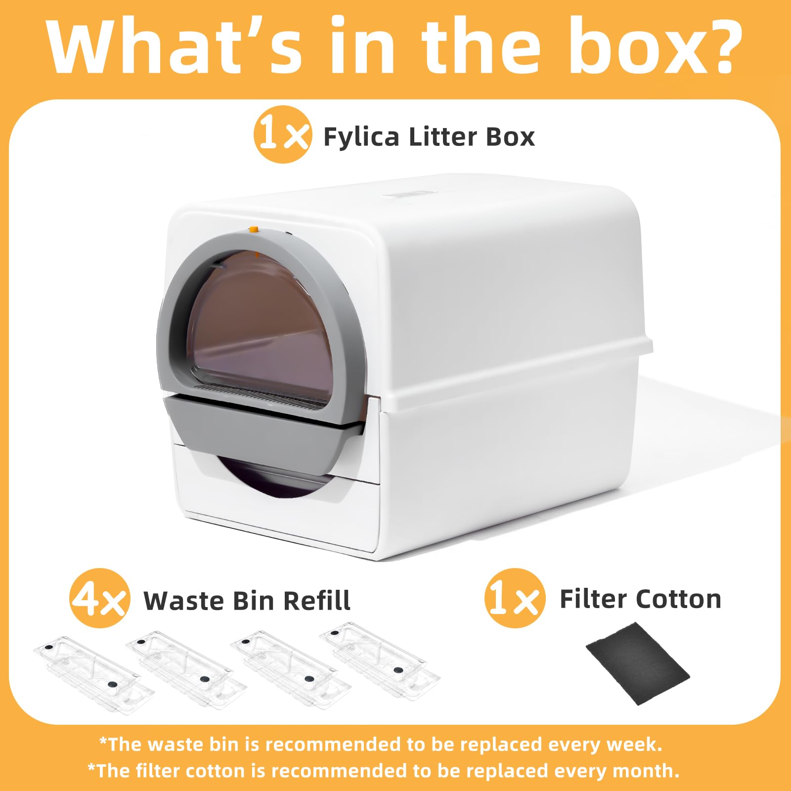 FYLICA Scoop Free Cat Litter Box, Pull-Out Cleaning Litter Box, Odor Control Prevents Urine & Litter Leakage, Large Enclosed Cat Litter Box with Waste Bin Refill & Filter Cotton