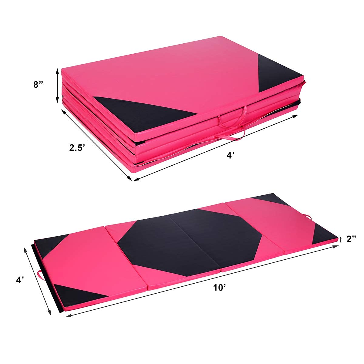 Giantex 4'x10'x2" Gymnastics Mat Thick Folding Panel For Gym Fitness with Hook & Loop Fasteners (Pink/Black)