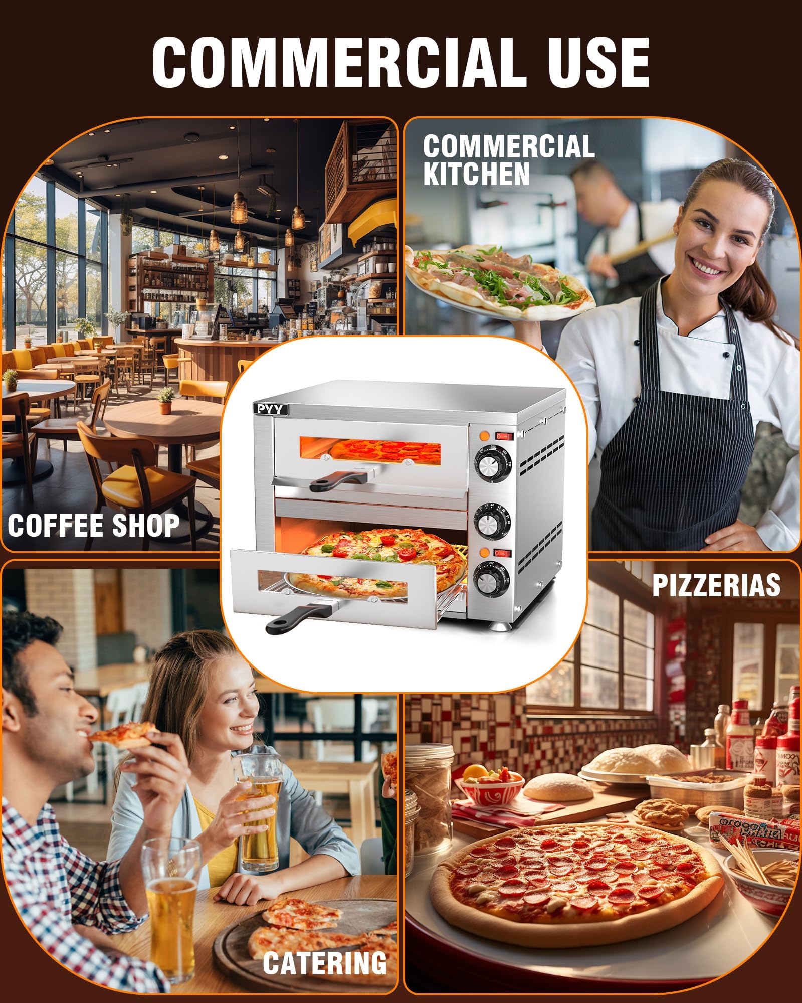 PYY Countertop Pizza Oven Electric Indoor Pizza Oven with Viewing Window Commercial Stainless Steel 2-Layers Pizza Cooker with Timer for Home Restaurant