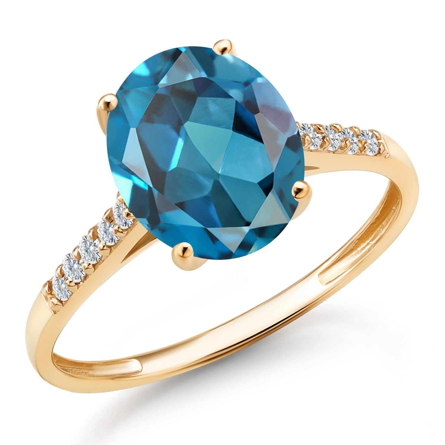Gem Stone King 10K Yellow Gold 10X8MM Oval Gemstone Birthstone & White Diamond Engagement Ring | Yellow Gold Ring For Women | Available in Size 5-9