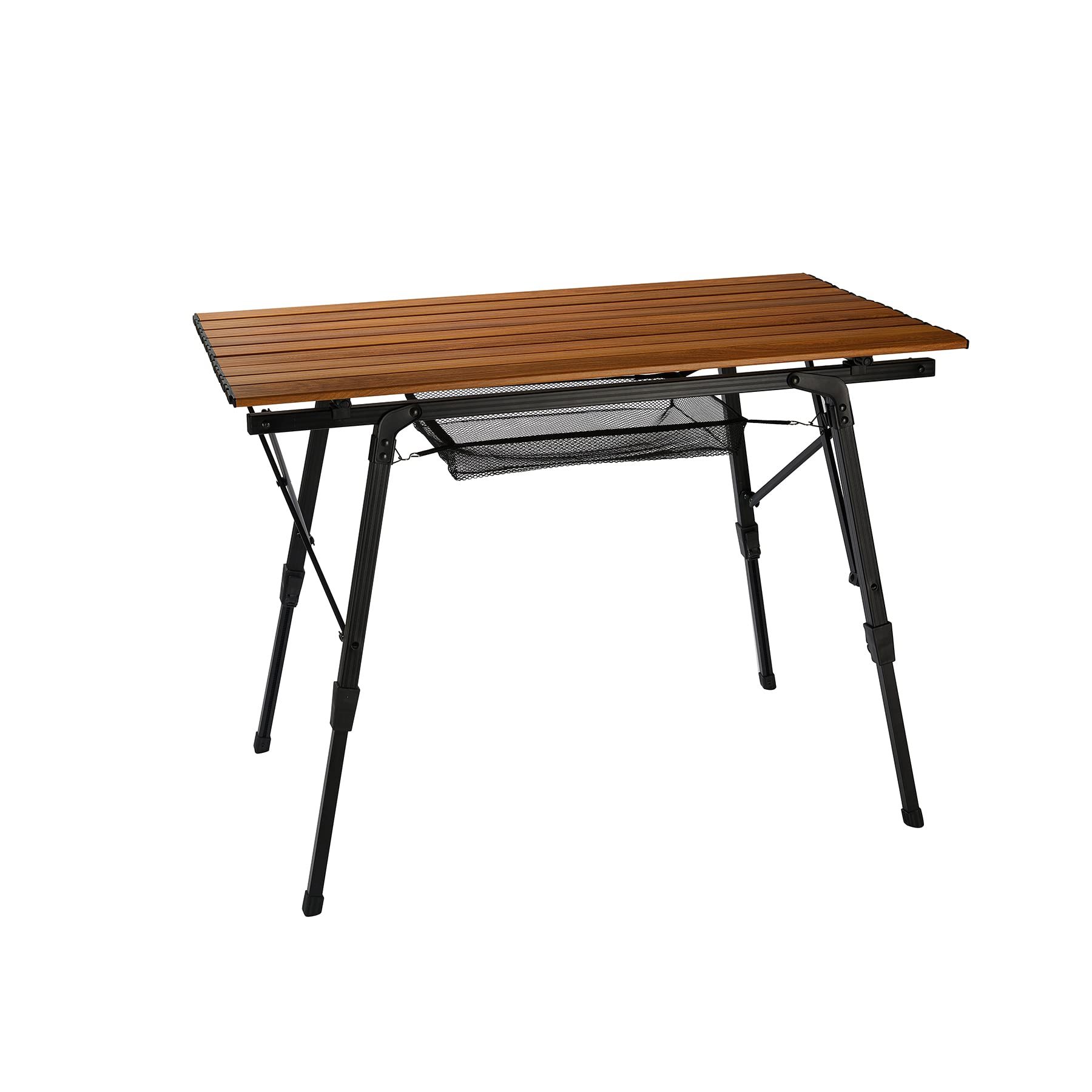 GARDIMAX Outdoor Camping Table Folding Picnic Table with Roll Up Table Top and Adjustable Aluminum Legs, Brown