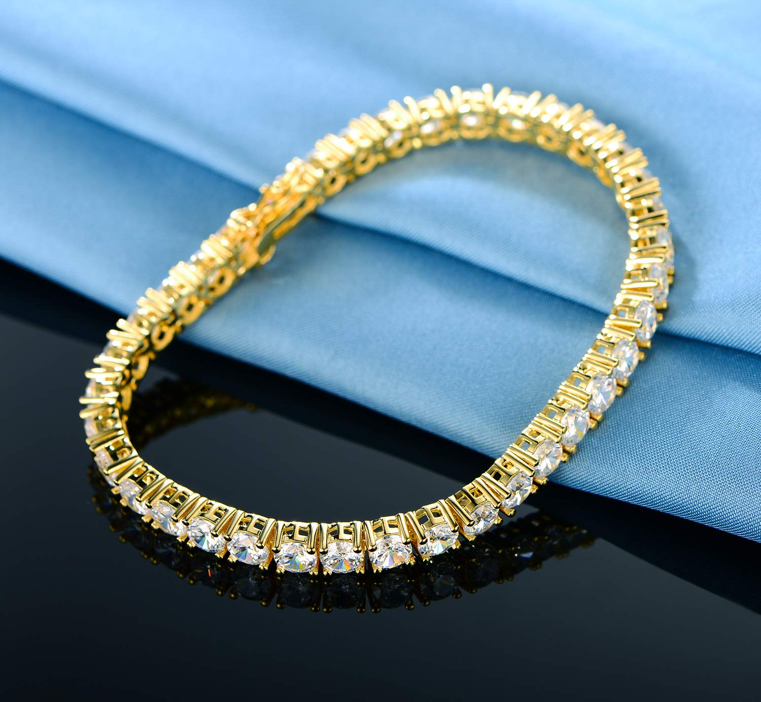 Gemsme 18K Yellow Gold Plated 4.0mm Cubic Zirconia Classic Tennis Bracelet 7.5 Inch