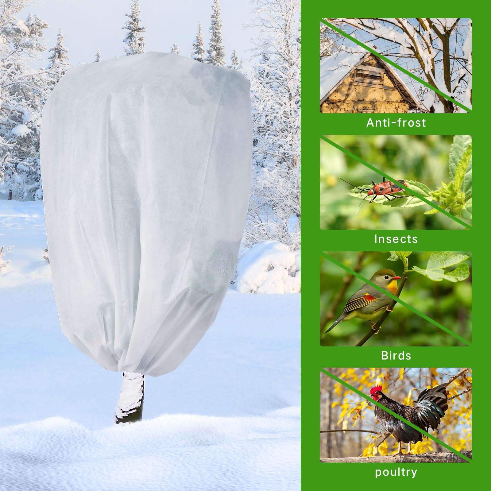 Garutom 2-Pack Plant Covers Freeze Protection 42" x 45" 2.2 oz, Frost Cloth Plants Jacket Drawstring Tree Cover for Outdoor Plants, Shrub Potted Plants Winter