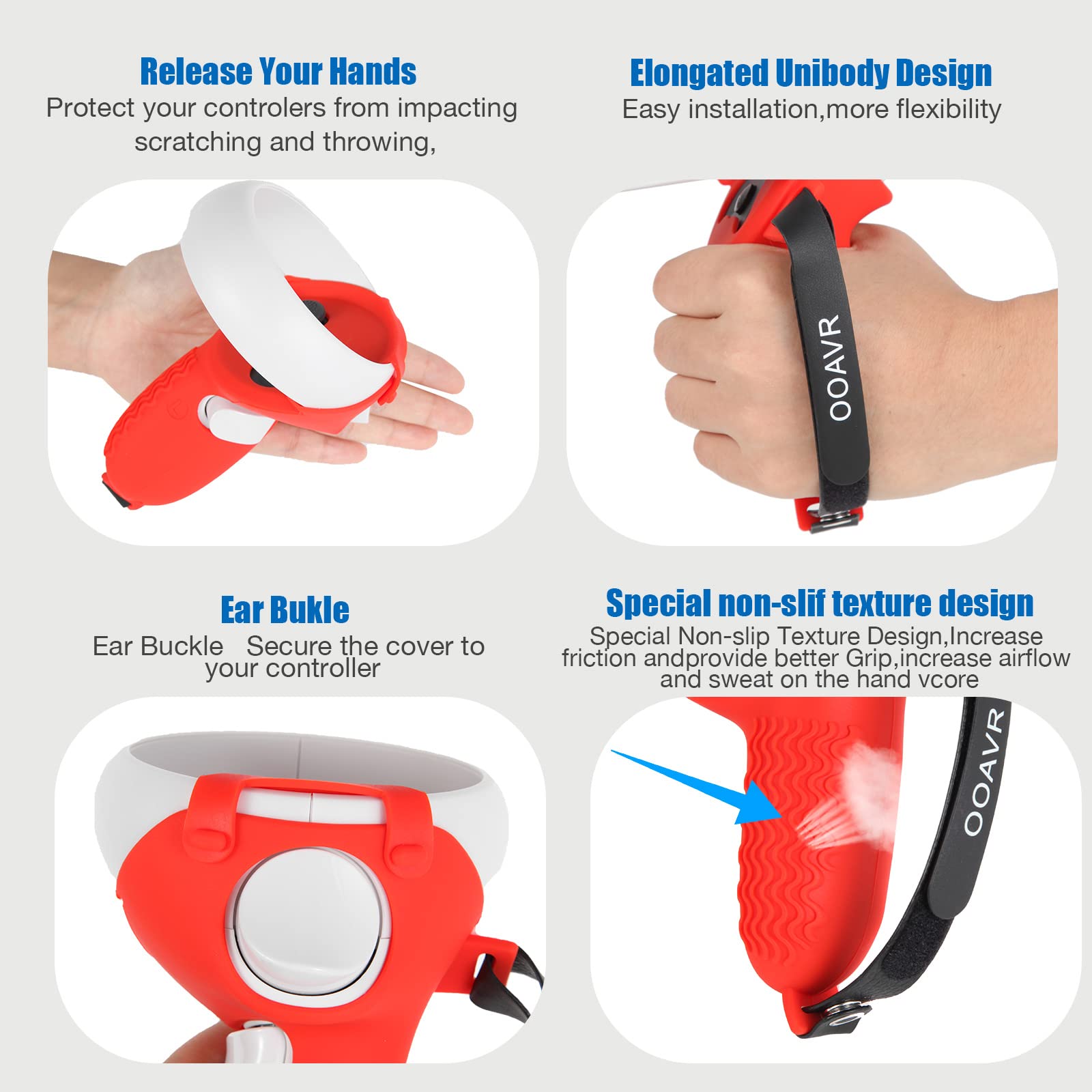 VR Controller Gips Cover and VR Shell Cover for Meta Quest 2,VR Facial Vent Soft Interface Bracket Accessories 5-in-1 Set for Oculus Quest 2(Red)