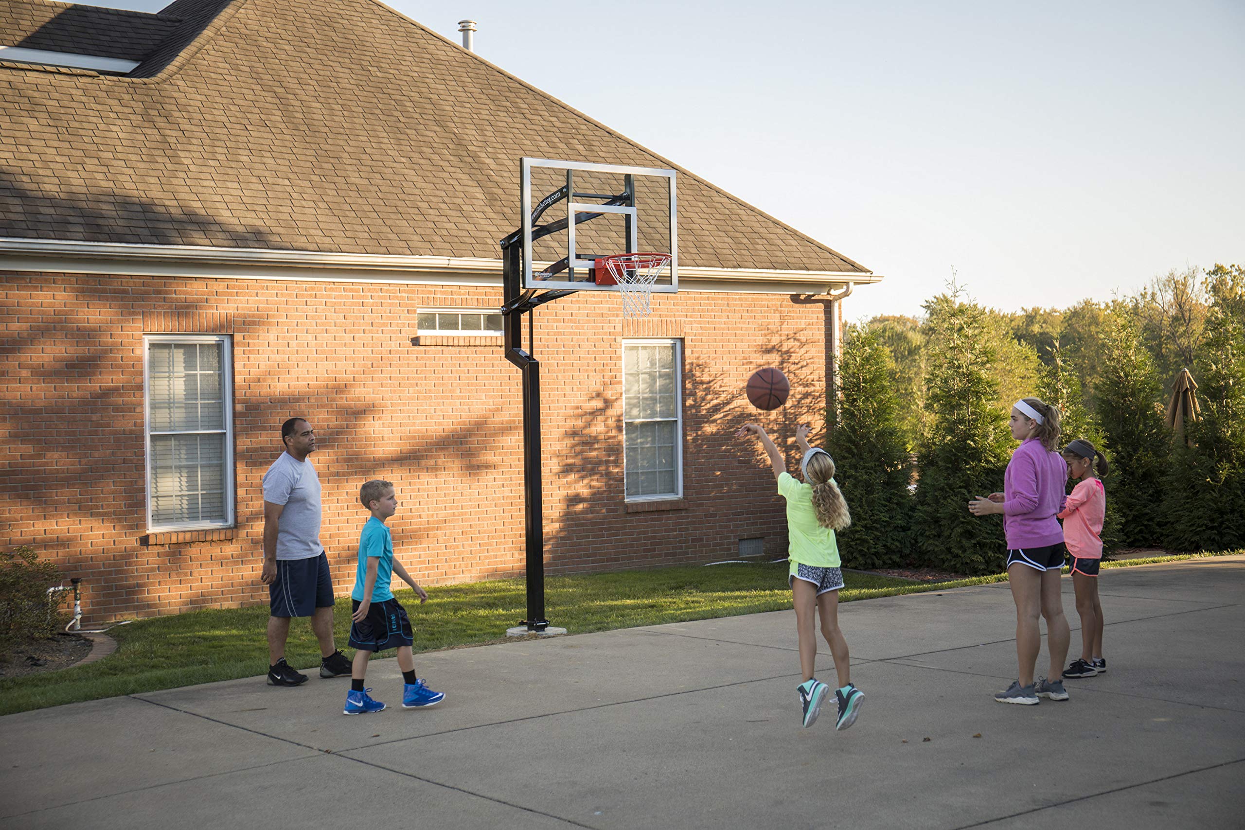 Goalsetter Contender In Ground Adjustable Basketball System with 54-Inch Glass Backboard and Flex Rim, Black (SS44554G3W)