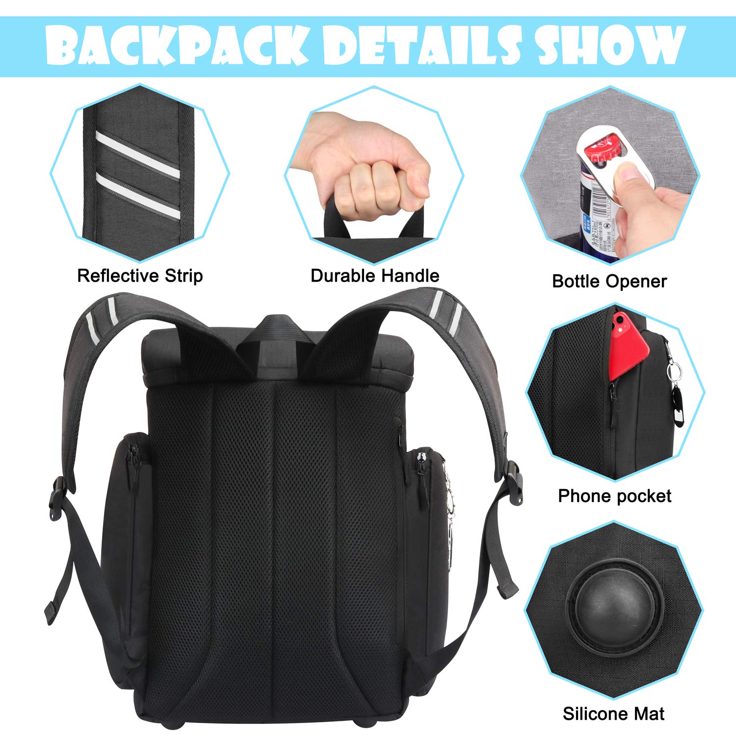 GARDRIT Insulated Cooler Backpack - 45 Cans Large Capacity Backpack Cooler Leak-Proof/Waterproof Lightweight Soft Beach Cooler Suitable to Work, Picnic, Hiking, Camping