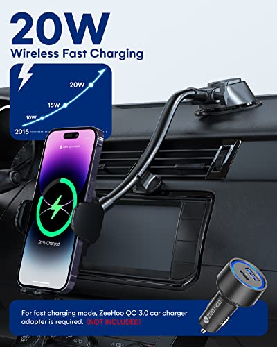 Wireless Car Charger, ZEEHOO 20W Fast Charging Auto-Clamping Car Mount, Dash Windshield Air Vent Wireless Car Phone Charger Holder for iPhone 14 13 12 11, Samsung S23 Ultra, LG, Pixel, etc