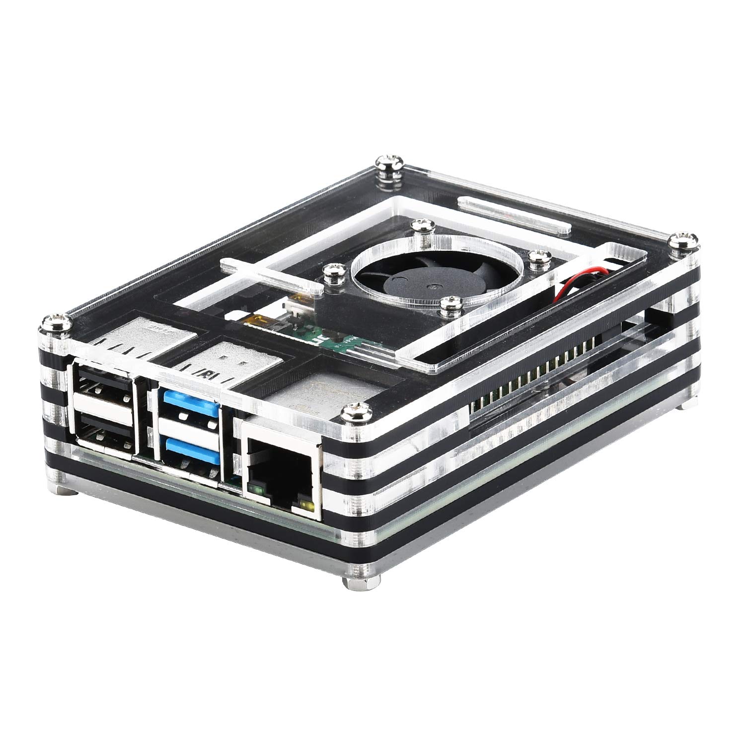 GeeekPi Acrylic Case for Raspberry Pi 4 Model B, Pi 4 Case with Cooling Fan and Heatsinks for Raspberry Pi 4 Model B(Only for Pi 4) (Black and Clear)