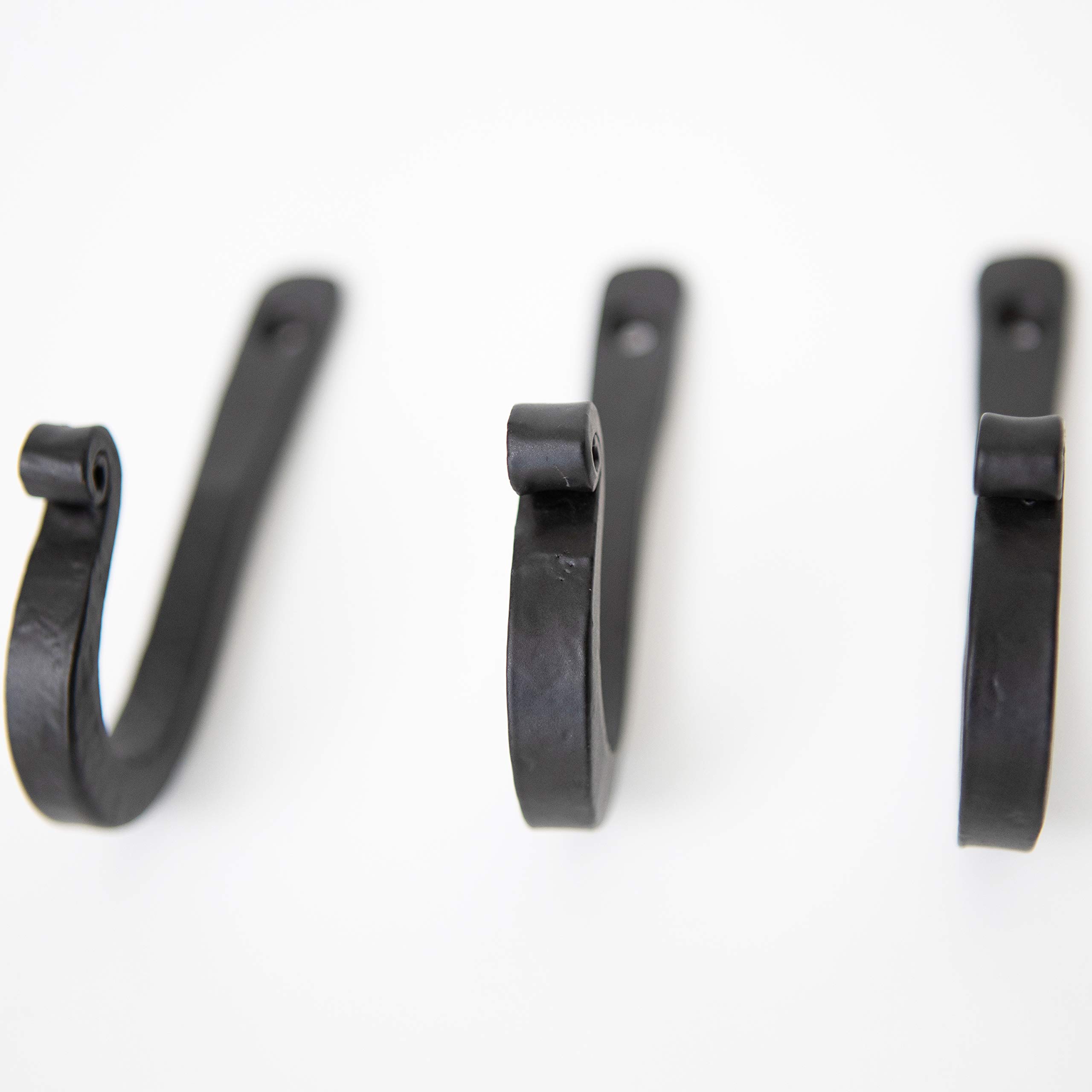 Stur-De Decorative Hooks for Wall - Wrought Iron Hooks for Hanging Coats, Hats, Bags, Towel Hooks for Kitchen or Bathrooms - Heavy Duty Black Hooks - 3.75 x 0.5 x 2 Inch (Black, 3 Hooks)