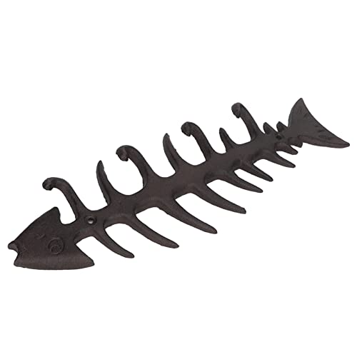 Stylish Fish Bones Towel Rack Hand Towel Holder Wall Mounted Silver Kitchen Bathroom Decorative Towel Rack Organizer 4 Hooks (7701O-3501)