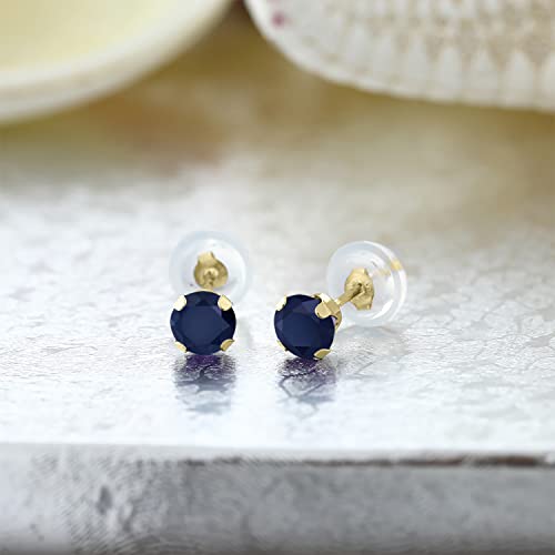 Gem Stone King 14K Yellow Gold Blue Sapphire Stud Earrings For Women (0.72 Cttw, Gemstone September Birthstone, Round 4MM)