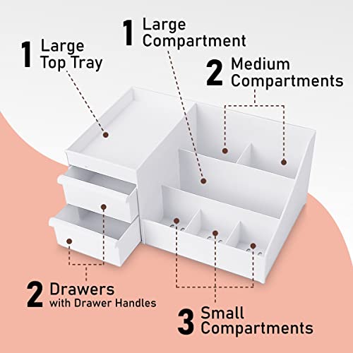Peachic White Makeup Organizer With Drawers β Countertop Organizer for Cosmetics β Vanity Storage for Skincare, Lashes, Brushes, Nail Polish, Lotions, Lipstick, Makeup