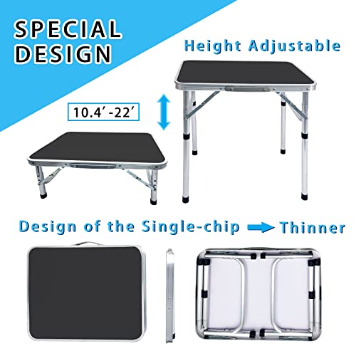 Gocamptoo Aluminum Small Folding Camping Table2 Feet,Adjustable Height Lightweight Portable Work Desk for Indoor Outdoor Picnic Party Dining Camping Meeting (Black)
