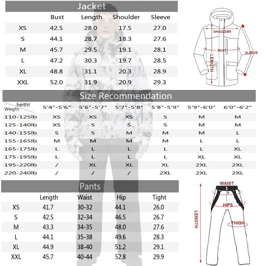 GS SNOWING Men's Jacket and Pants Set Insulated Waterproof Waterproof Snowboard Snowsuits for Snow Sport (Black02, L)