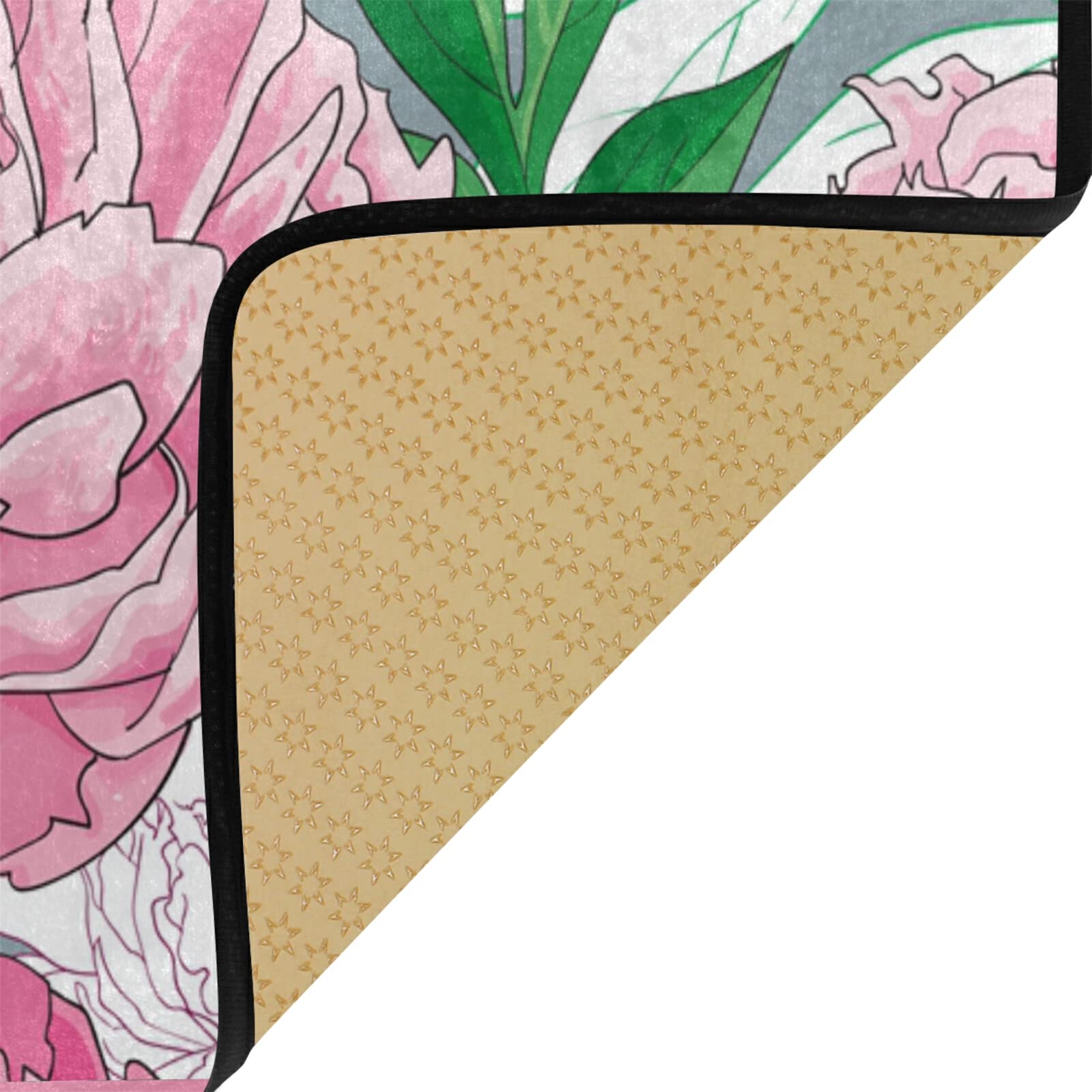 HUSSRITY Pink Peony Flowers Kitchen Rugs Cushioned Anti-Fatigue Comfort Floor Mat Non Slip Kitchen Mat Runner Rug for Sink Office Laundry (39"x20")
