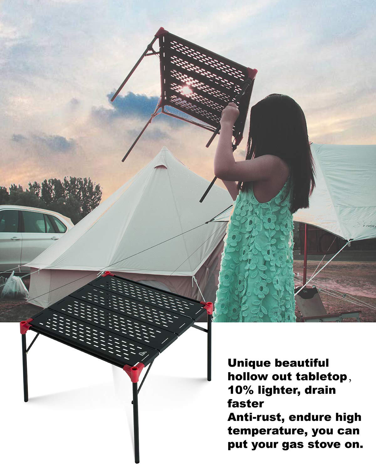 iClimb 1 Anti-Sinking Large Feet Chair and 1 Extendable Table Bundle, Ultralight Compact for Single Adult Outdoor Backpacking Camping Hiking Beach Concert
