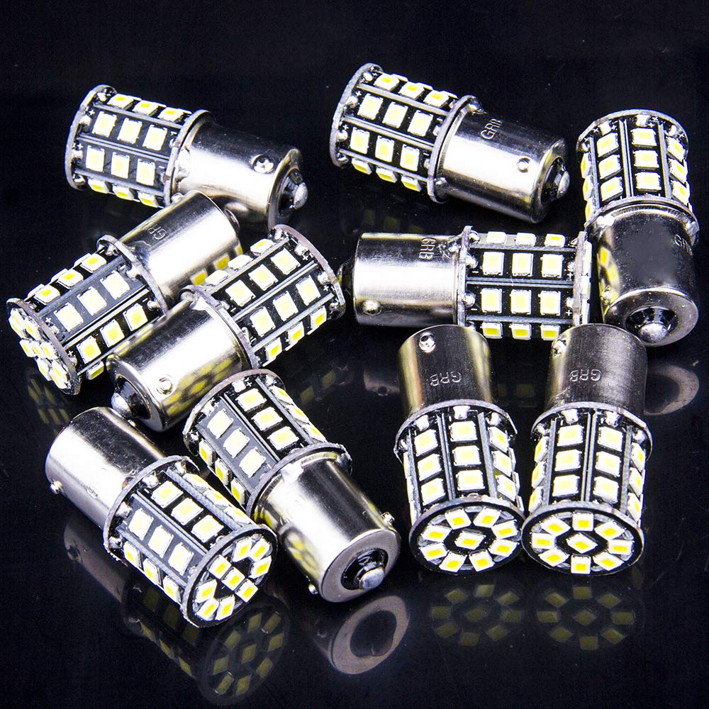 GRB New Generation 1156 1141 1003 33-SMD LED Light bulb Use for RV Indoor Lights, Back Up Reverse Lights, Brake Lights, Tail Lights, Rear Turn Signal Lights (10-Pack, White 6000K-6500K)