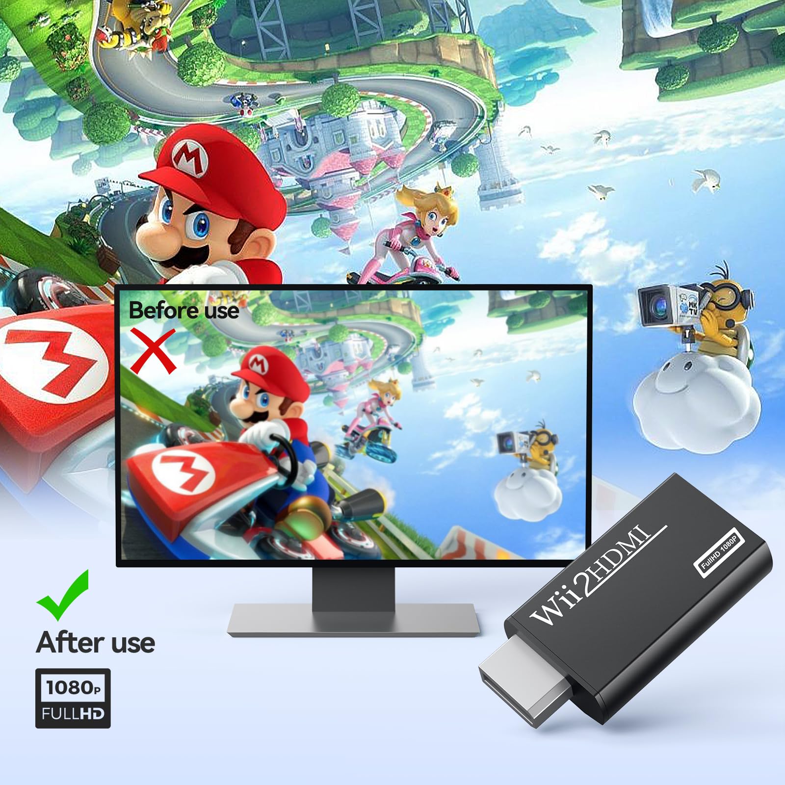 GANA Wii to hdmi Converter, wii to hdmi Adapter, wii to hdmi1080p 720p Connector Output Video & 3.5mm Audio - Supports All Wii Display Modes
