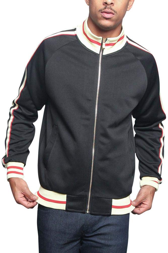 G-Style USA Men's G Tri-Tone Striped Track Jacket JK5014 - Black - 3X-Large - V3F