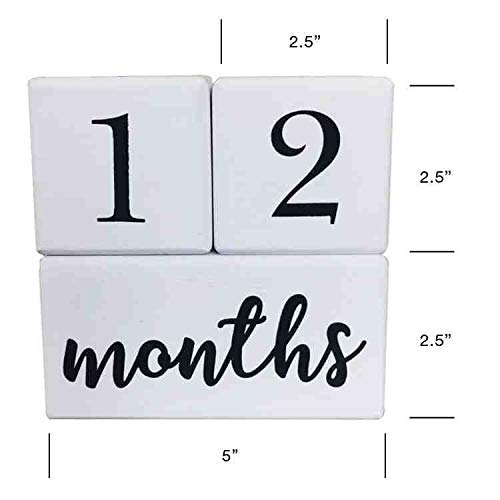 GSM Brands Baby Milestone Age Blocks - Solid Wood Blocks for Pictures - Daily, Weekly, Monthly, Yearly (Set of 3 Blocks)