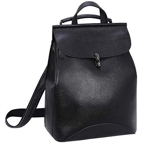 HESHE Leather Backpack for Women Fashion Casual Backpack Purse (Black-L156)