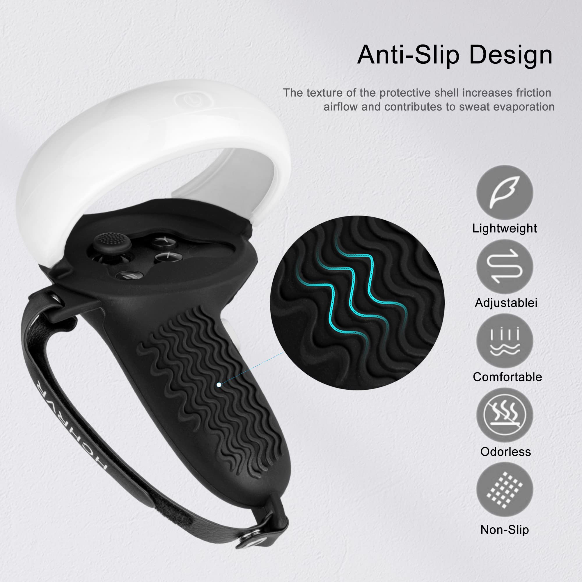 HCHRVR for Meta Quest 2 Controller Grips Accessories, Anti-Throw Silicone Grip Cover Protector with Knuckle Straps 。Anti-Bumping Silicone Halo Cover with Protection. (white)