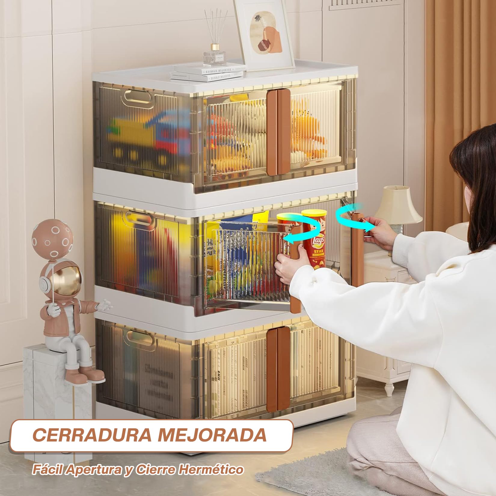 Tucorresi 3 Piece Storage Boxes, Stackable Closet Organizer, Foldable Storage Cube, Clear Organizer Boxes with Lid and Door