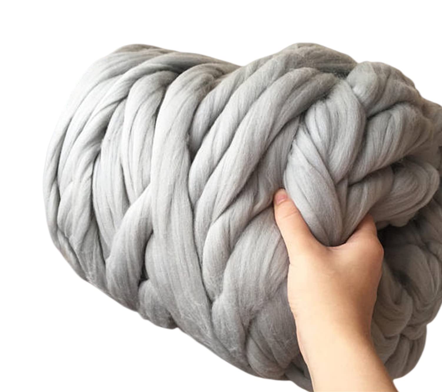 Giant Wool Yarn Chunky Arm Knitting Super Soft Wool Yarn Bulky Wool Roving (250g/0.55 lbs, Light Grey)