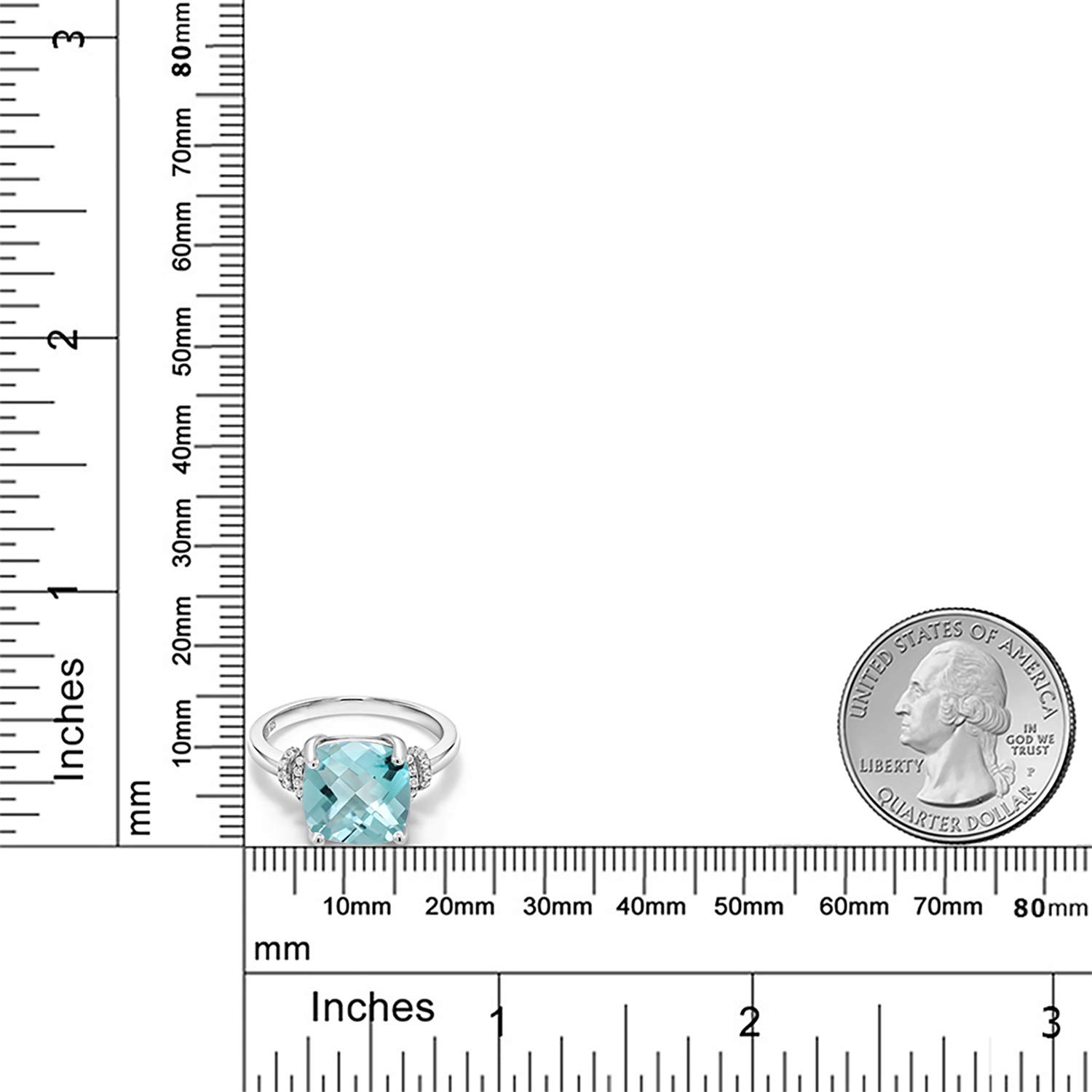 Gem Stone King 925 Sterling Silver Sky Blue Topaz Ring For Women (4.94 Cttw, Cushion Checkerboard 10MM, Gemstone Birthstone, Available in size 5, 6, 7, 8, 9)