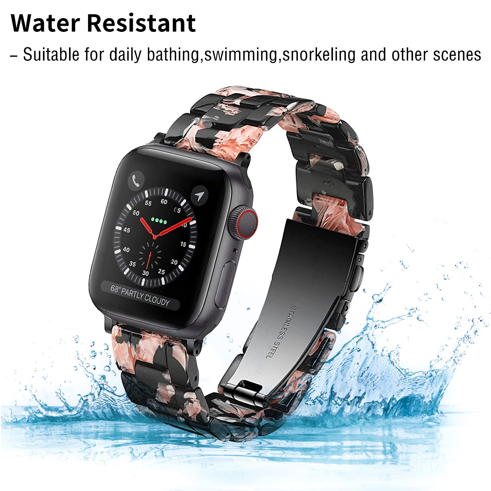 HOPO Compatible With Apple Watch Band 38mm 40mm 42mm 44mm Thin Light Resin Strap Bracelet With Stainless Steel Buckle Replacement For iWatch Series Ultra 9 8 7 6 5 4 3 2 1 SE(Black