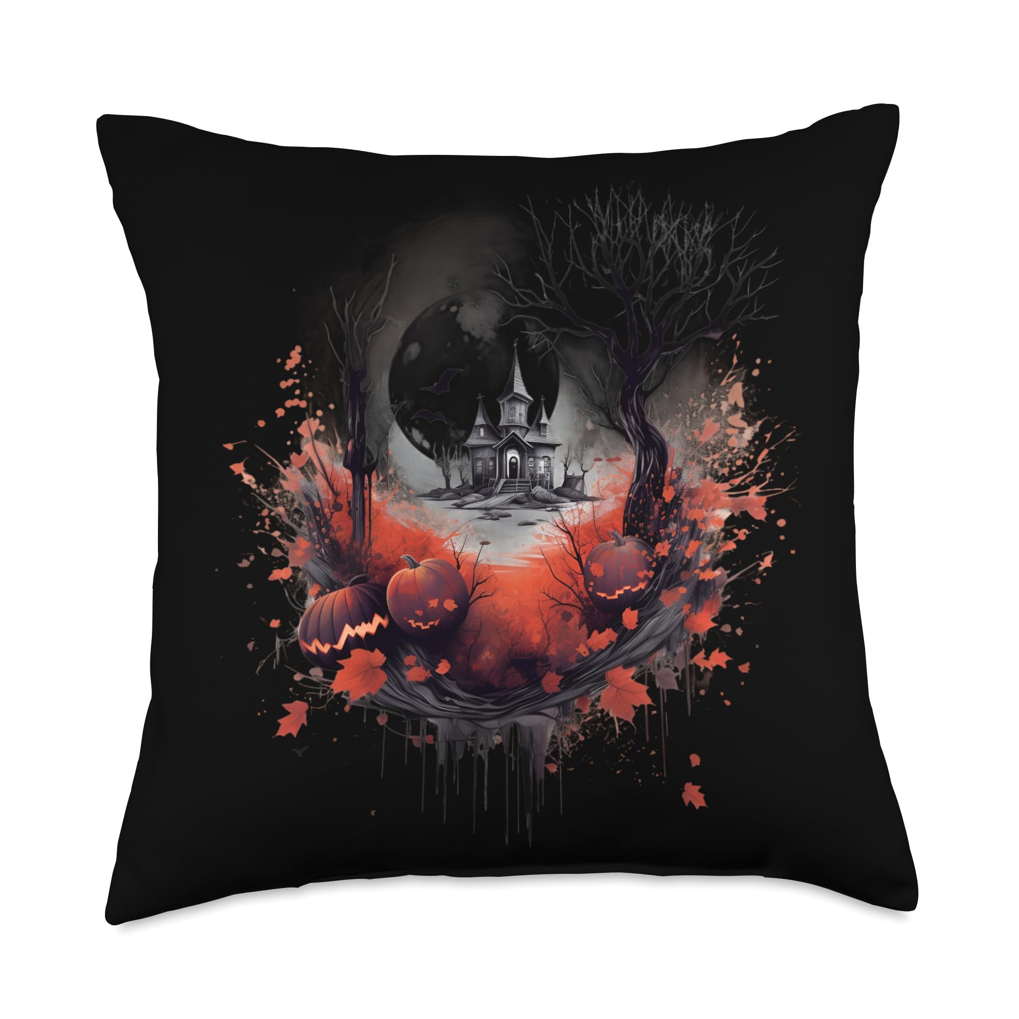 Full Moon Halloween Mummy Frankenstein Cobweb Witches Halloween Coffin Zombie Gothic Cool Art Design Store Throw Pillow, 18x18, Multicolor
