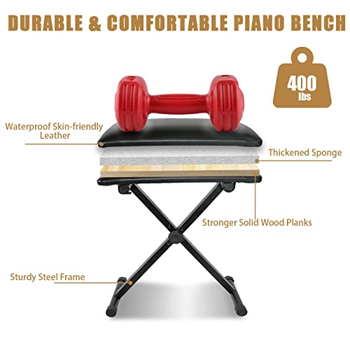 IMGZAR Adjustable Piano Stool Keyboard Chair Piano Bench Foldable Height-Adjustable Comfortable Padded Non-Skid Design X-Style Black