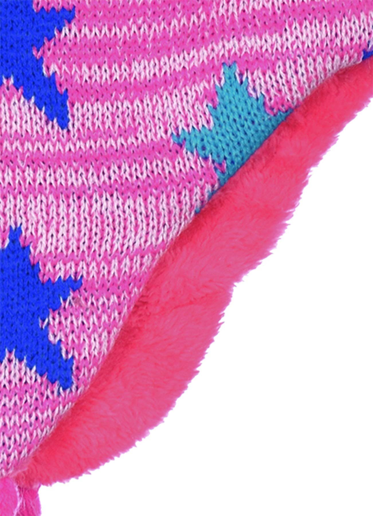 Girls Fleece Lined Knit Pom Beanie & Gloves Set with Warm Ear Flaps for Winter (Pink)