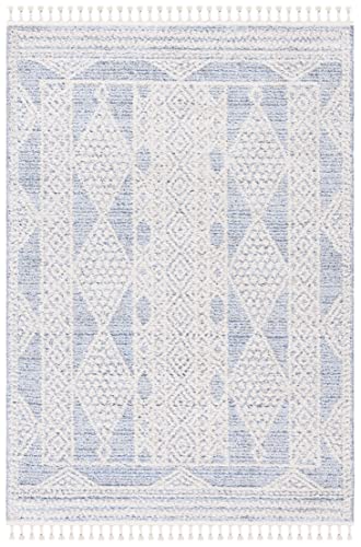 Safavieh Chapel Collection Accent Rug - 4' x 6', Blue & Ivory, Rustic Boho Braided Tassel Design, Non-Shedding & Easy Care, Ideal for High Traffic Areas in Entryway, Living Room, Bedroom (CHP404M)