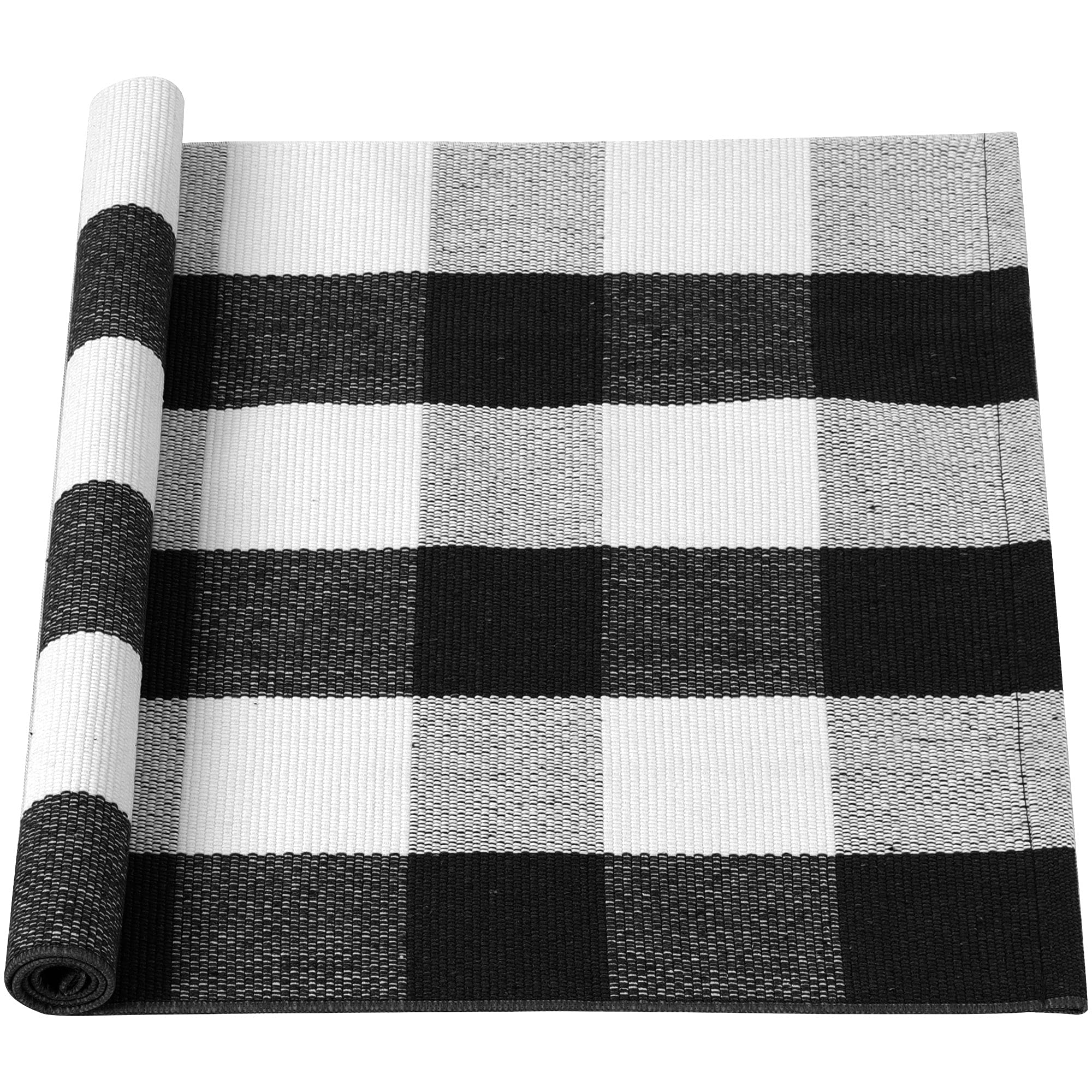uxcell Buffalo Check Rug,Plaid Outdoor Rug,Layered Door Mat,Cotton Gingham Rugs,Floor Mat for Front Porch/Runner/Bedroom/Kitchen/Farmhouse 35"x24" Black & White