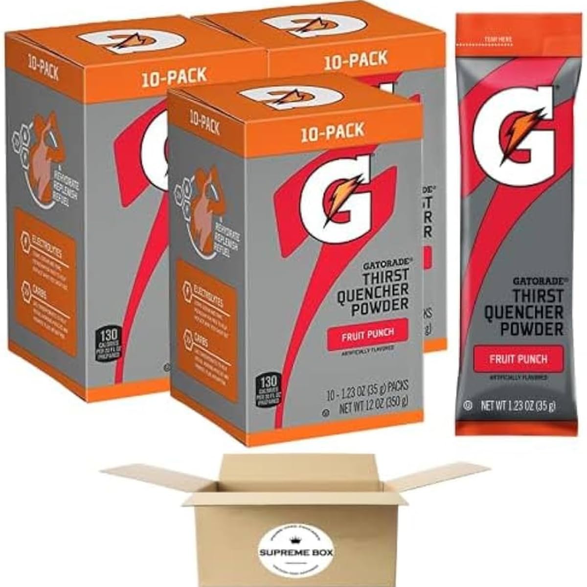 Gatorade Thirst Quencher Powder Packets Fruit Punch Flavor - Pack of 3 (30 Counts in total) by SUPREME BOX