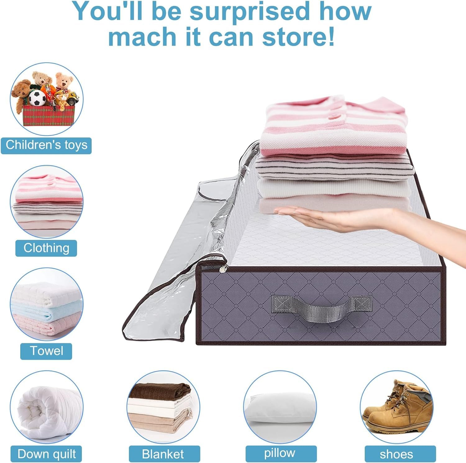 woekwo 4 Pack Underbed Storage Bags 100L Foldable Clothes Bag Large Capacity Storage Containers with Clear Window, Reinforced Handles, Zippered Organizer, Breathable Non-Woven for Comforters Blankets