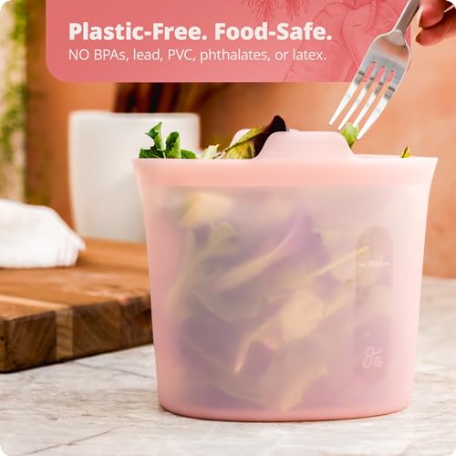 Greater Goods Reusable Silicone Containers for Food Storage, BPA- Free, Microwave, and Oven Safe, Pink, 16 Oz (1 Set of 3)