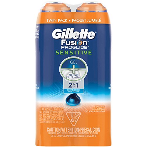 Gillette Fusion ProGlide Sensitive 2 in 1 Shave Gel, Ocean Breeze, Pack of 2, 12 oz Total