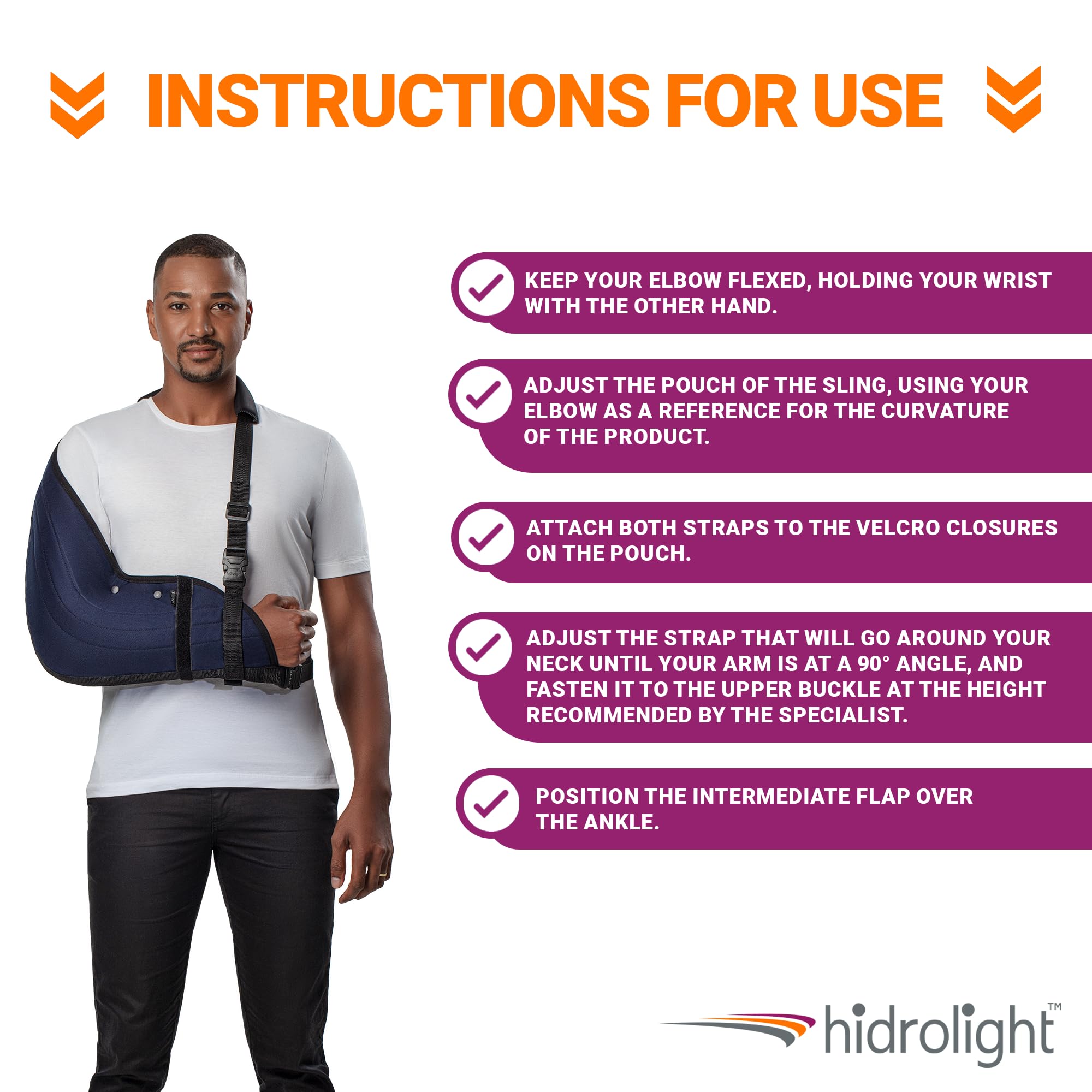 HIDROLIGHT - Immobilizer Arm Sling for Upper Limb Injuries - Arm Brace for Left and Right, Bursitis Elbow Brace, Arm Support Straps - Shoulder Support Immobilizer for Rotator Cuff - Black, X-Small