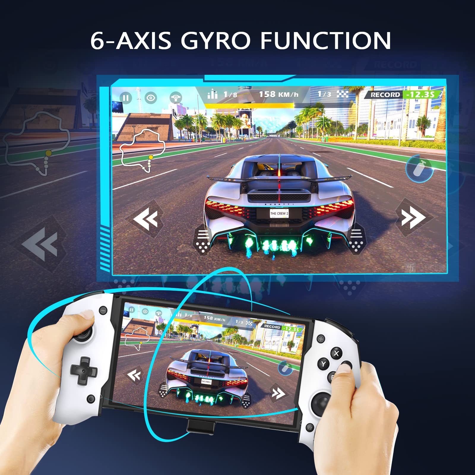 Handheld Wireless Controller for Switch OLED/Nintendo Switch, Ergonomic Grip Gamepad with 6-Axis Gyro, Dual Motor Vibration and Screen Capture Button (White)