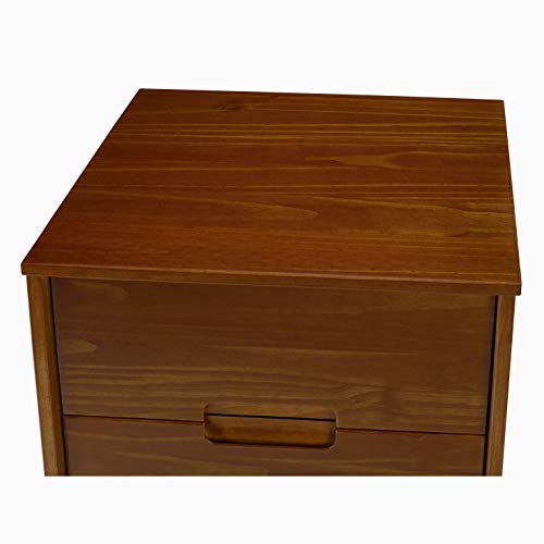 Walker Edison Mid Century Modern Grooved Handle Wood Nightstand Side Table Bedroom Storage Drawer and Shelf Bedside End Table, 2 Drawer, Walnut